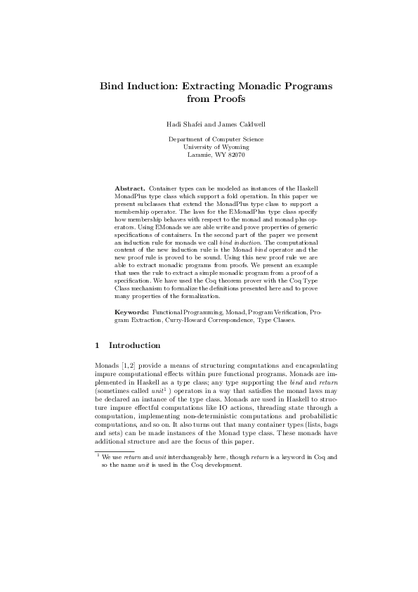 (PDF) Bind Induction: Extracting Monadic Programs from Proofs