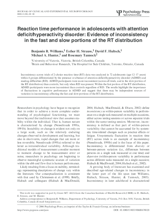 (PDF) Reaction time performance in adolescents with attention deficit ...