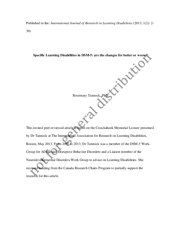 (DOC) Specific Learning Disabilities in DSM-5: are the changes for ...