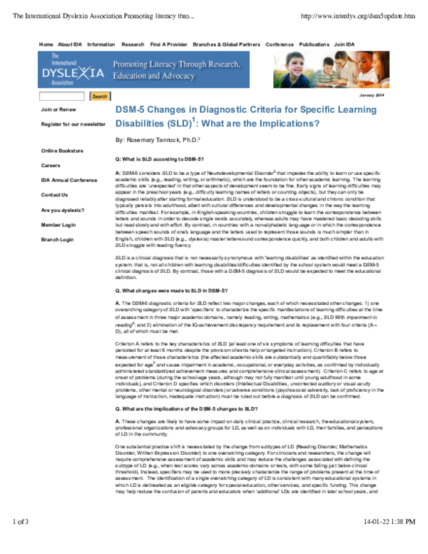(PDF) DSM-5 Changes in Diagnostic Criteria for Specific Learning ...