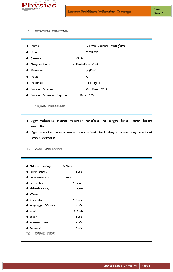 (DOC) Laporan Praktikum Voltameter Tembaga