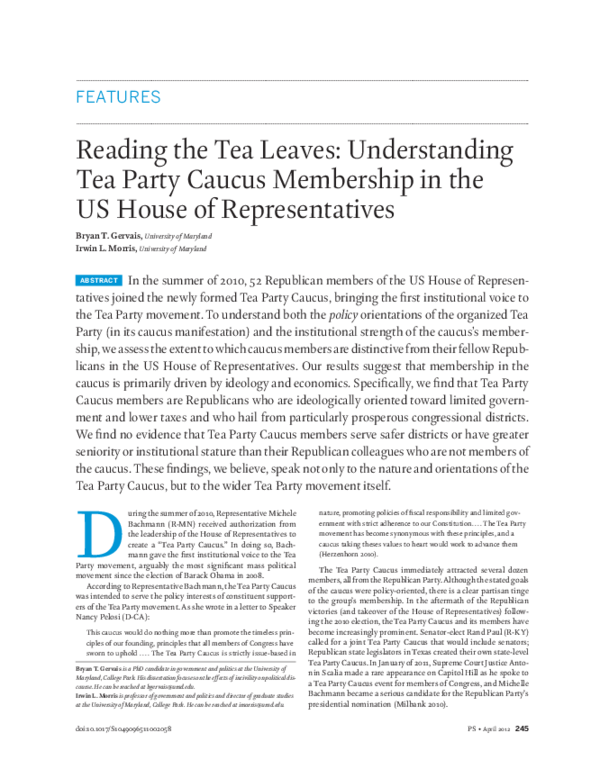 (PDF) Reading the Tea Leaves: Understanding Tea Party Caucus Membership ...