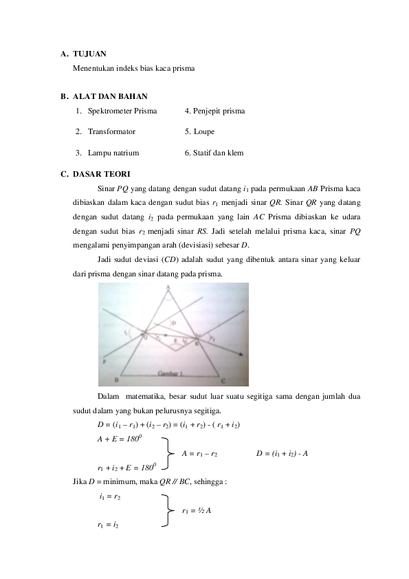 (DOC) Fisika Dasar 2 - Dasar teori bab Indeks Bias Prisma