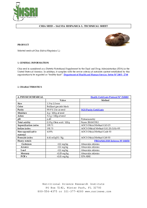 (PDF) CHIA SEED – SALVIA HISPANICA L. TECHNICAL SHEET