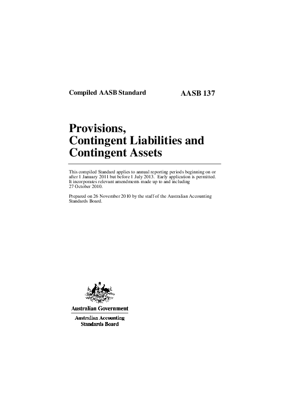 (PDF) Compiled AASB Standard AASB 137 Provisions, Contingent ...