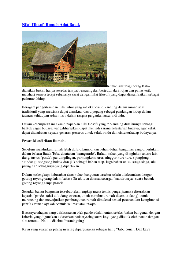 (DOC) Nilai Filosofi Rumah Adat Batak