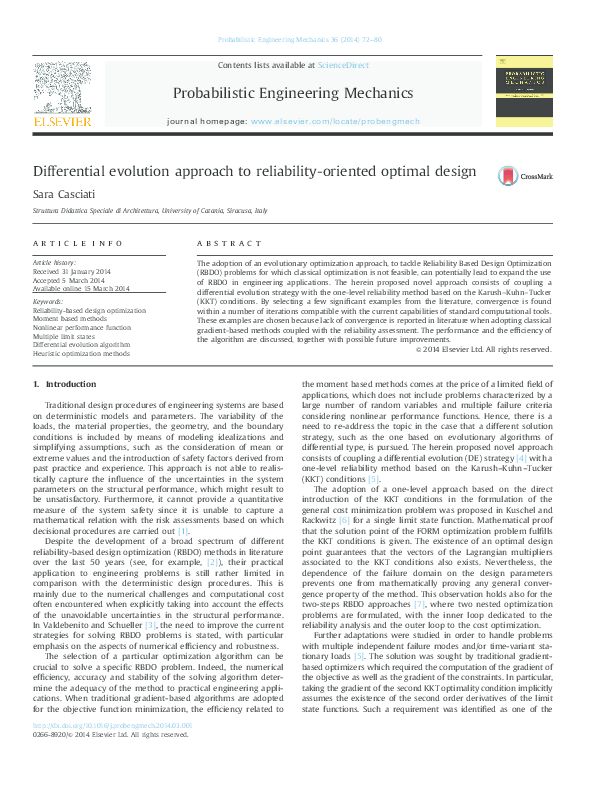 (PDF) Differential evolution approach to reliability-oriented optimal design