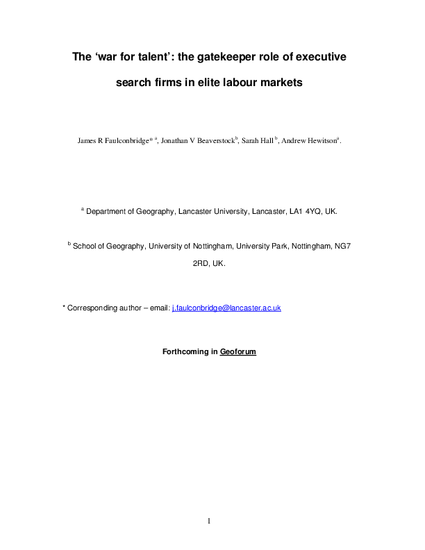 (PDF) The ‘war for talent’: The gatekeeper role of executive search ...