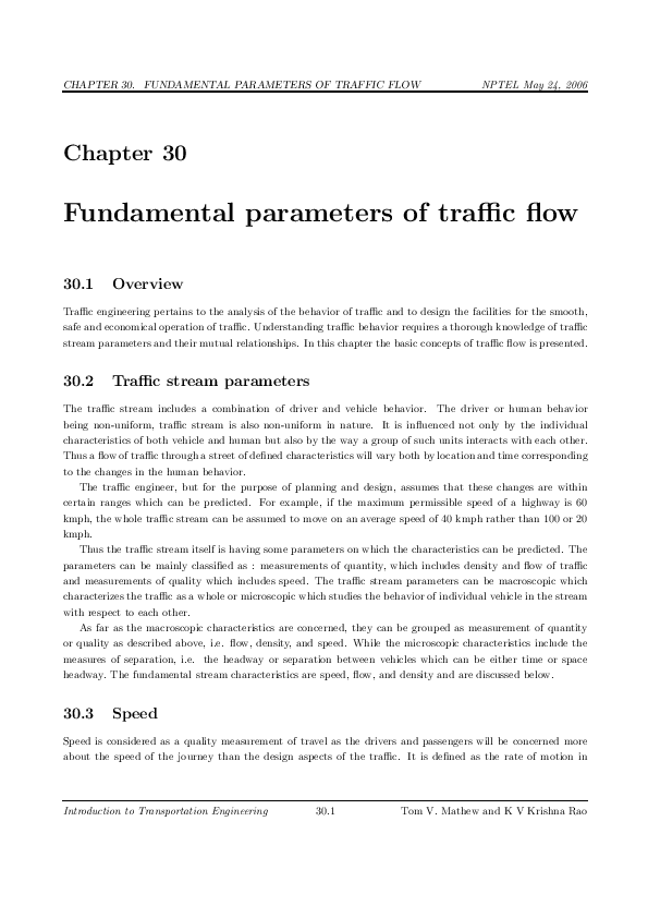 CHAPTER 30. FUNDAMENTAL PARAMETERS OF TRAFFIC FLOW Fundamental ...