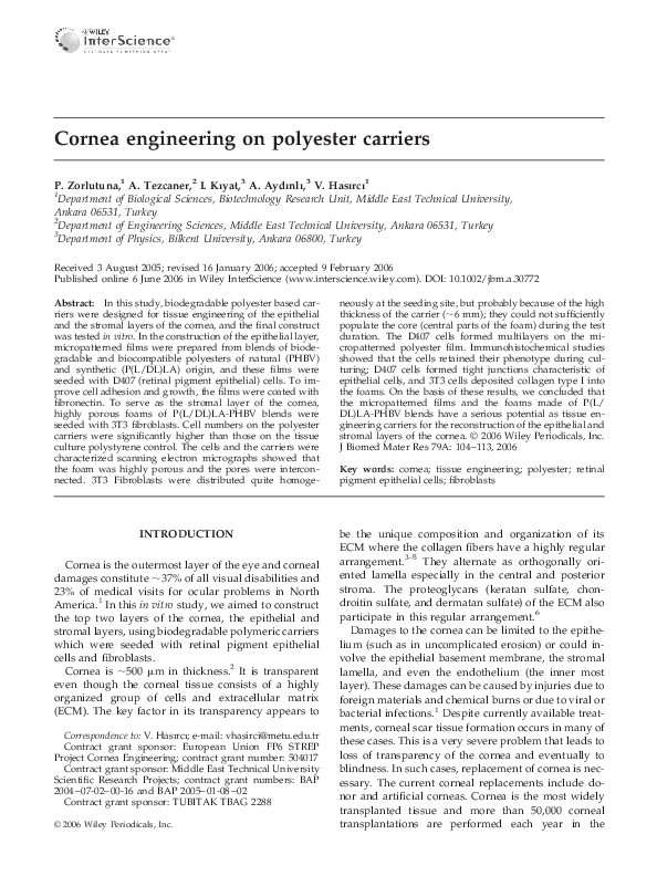 (PDF) Cornea engineering on polyester carriers