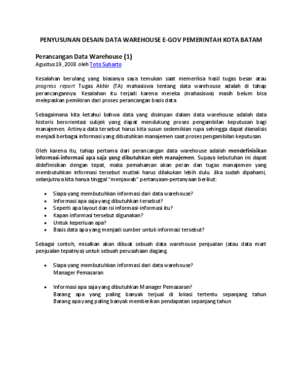 (DOC) PENYUSUNAN DESAIN DATA WAREHOUSE E-GOV PEMERINTAH KOTA BATAM Perancangan Data Warehouse (1