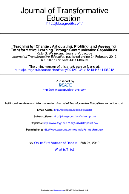 (PDF) Teaching for Change : Articulating, Profiling, and Assessing Transformative Learning ...