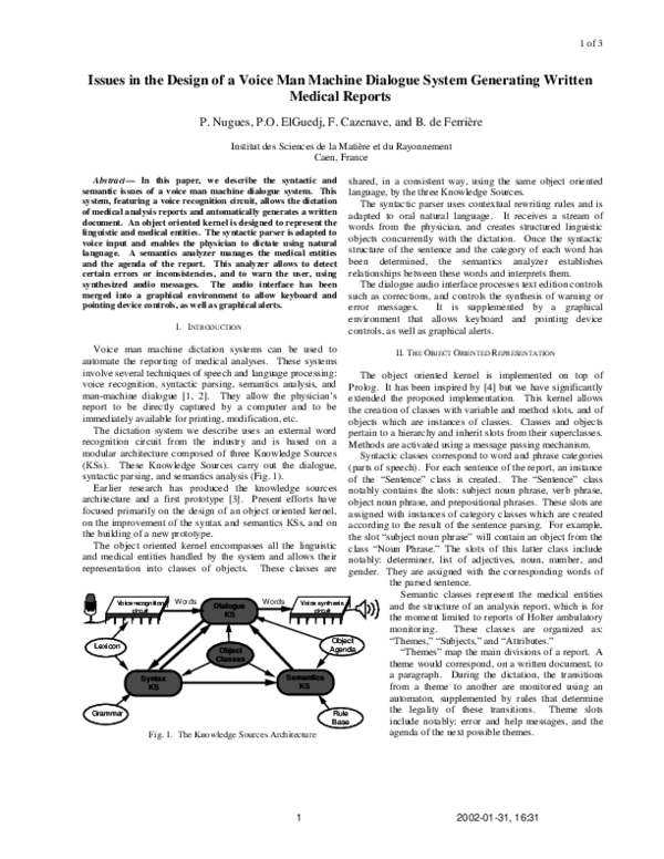 (PDF) Issues in the design of a voice man machine dialogue system generating written medical ...