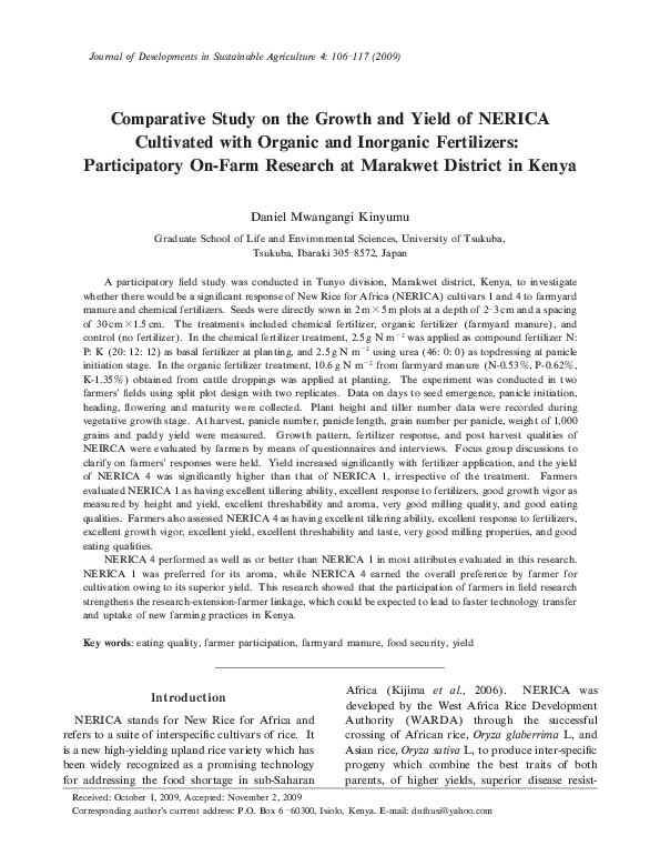 (PDF) Comparative Study on the Growth and Yield of NERICA