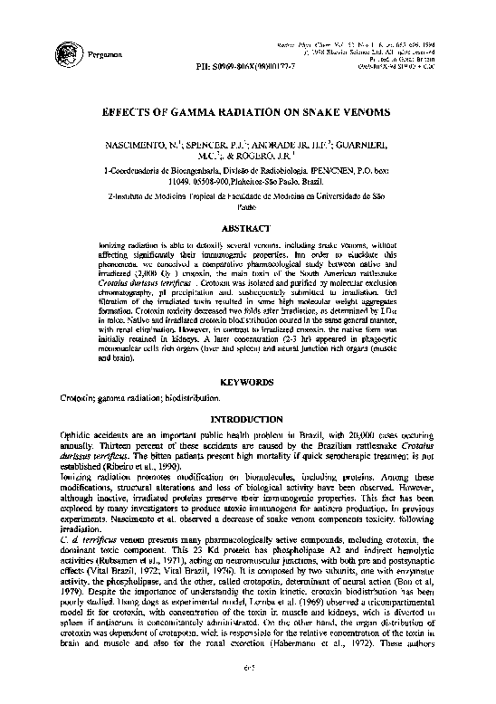 (PDF) EFFECTS OF GAMMA RADIATION ON SNAKE VENOMS