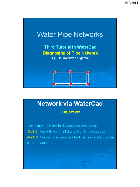 (PDF) My Third Tutorial in WaterCad (Pipe Network Diagnostic Handout)