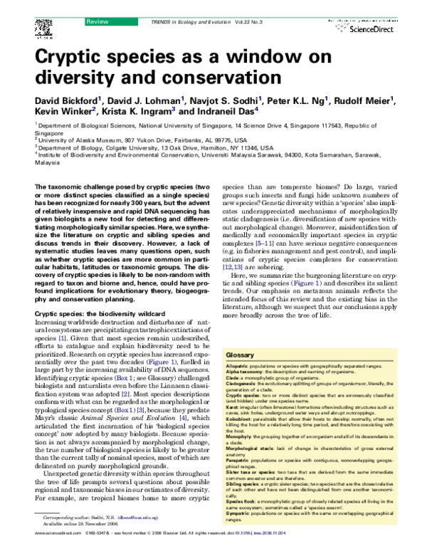 (PDF) Cryptic species as a window on diversity and conservation