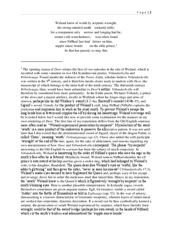 (DOC) Deor: A Translation and Commentary of the Old English Poem