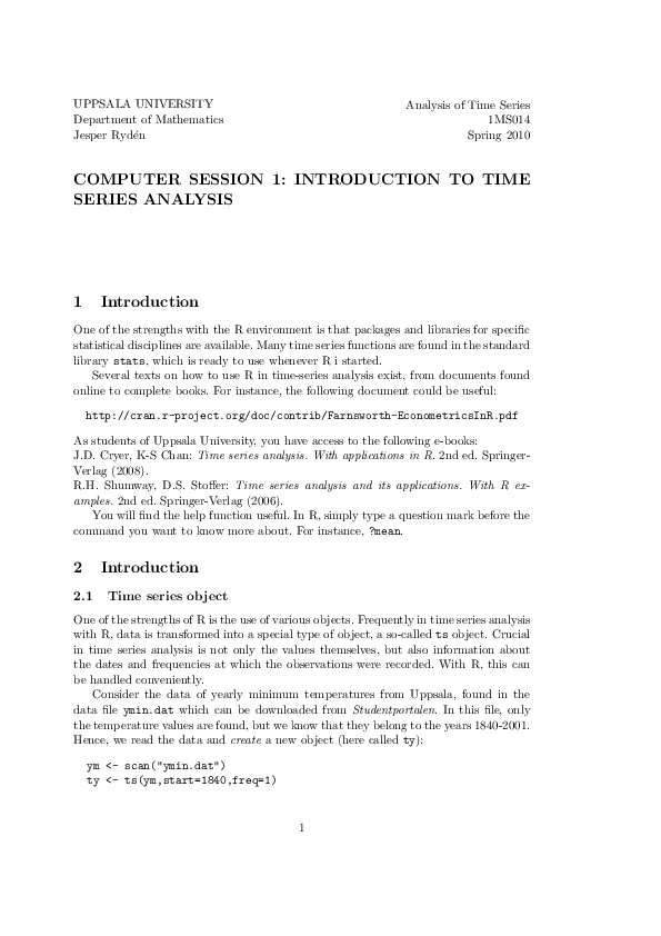 (PDF) COMPUTER SESSION 1: INTRODUCTION TO TIME SERIES ANALYSIS