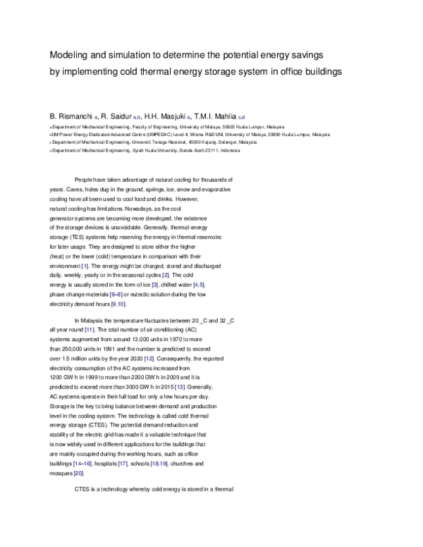 (PDF) Modeling and simulation to determine the potential energy savings ...