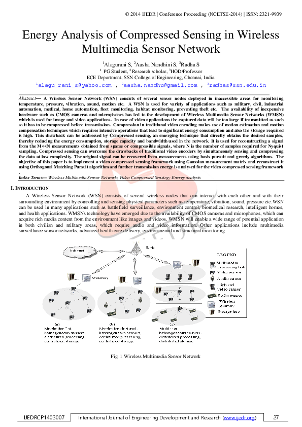 (PDF) Energy Analysis of Compressed Sensing in Wireless Multimedia Sensor Network | Editor ...