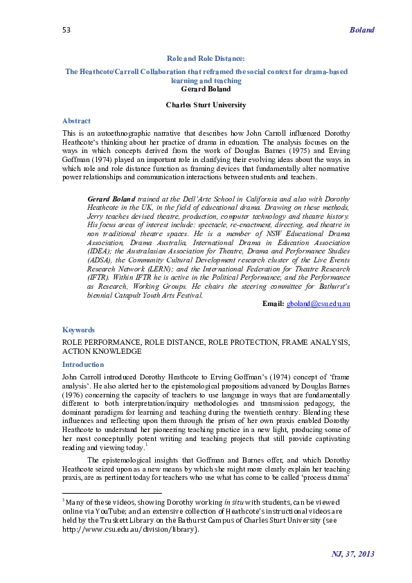 (PDF) Role and Role Distance: The Heathcote/Carroll Collaboration that ...