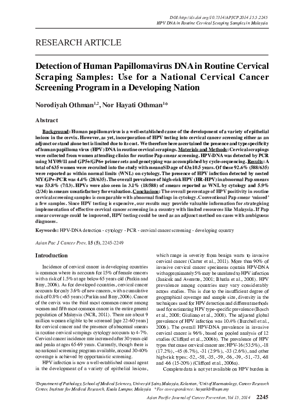 Pdf Can Human Papillomavirus Dna Testing Of Self Collected Vaginal