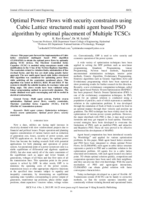 (PDF) American V-King Scientific Publishing Optimal Power Flows with security constraints using ...