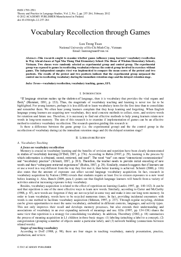 (PDF) Vocabulary Recollection through Games