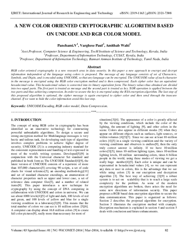 Pdf A New Color Oriented Cryptographic Algorithm Based On Unicode And Rgb Color Model