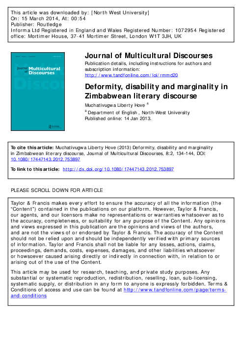 (PDF) Journal of Multicultural Discourses Deformity, disability and ...
