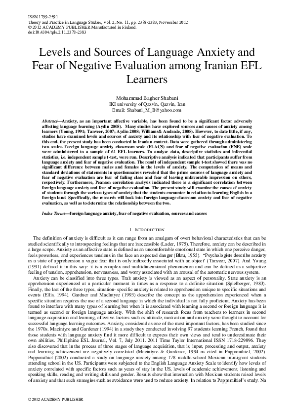 (PDF) Levels and Sources of Language Anxiety and Fear of Negative ...