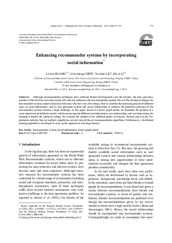 Pdf Enhancing Recommender Systems By Incorporating Social Information