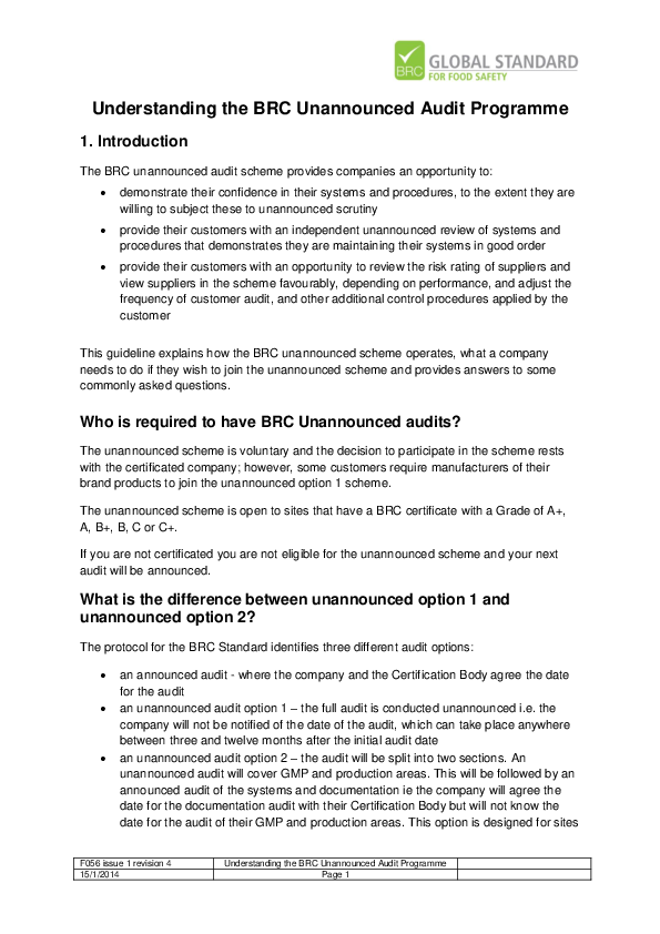 Understanding the BRC Unannounced Audit Programme