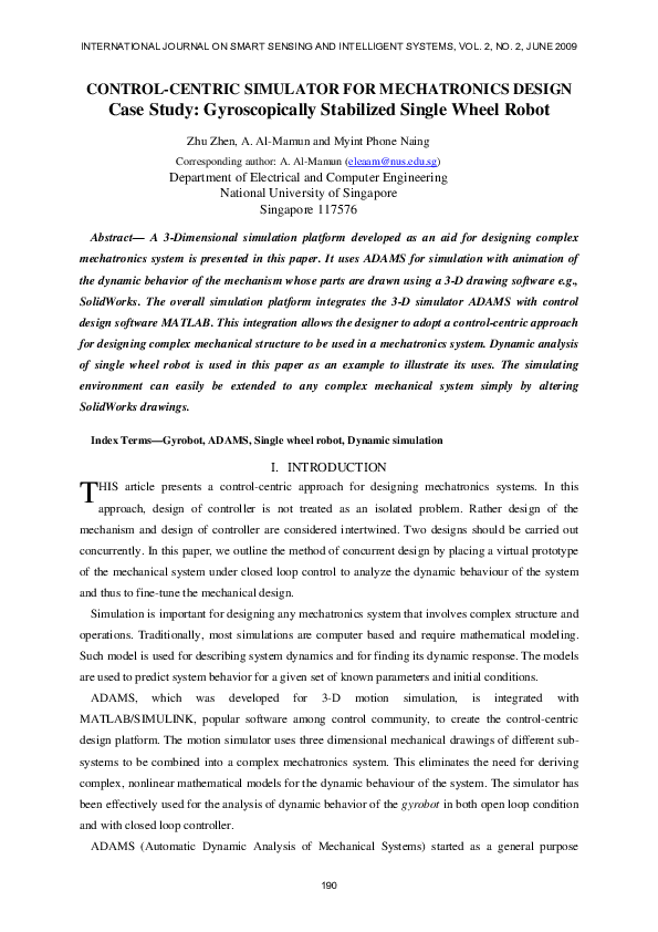 (PDF) CONTROL-CENTRIC SIMULATOR FOR MECHATRONICS DESIGN Case Study ...