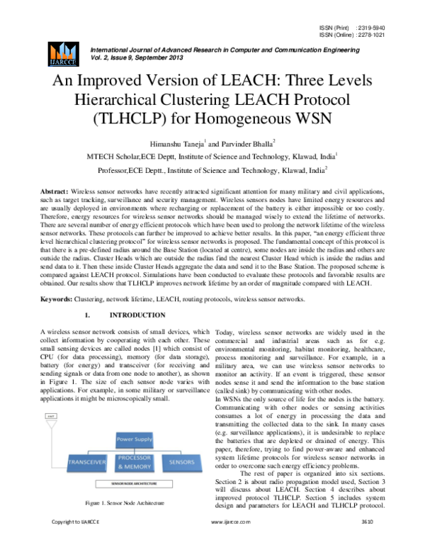 Pdf An Improved Version Of Leach Three Levels Hierarchical Clustering Leach Protocol Tlhclp