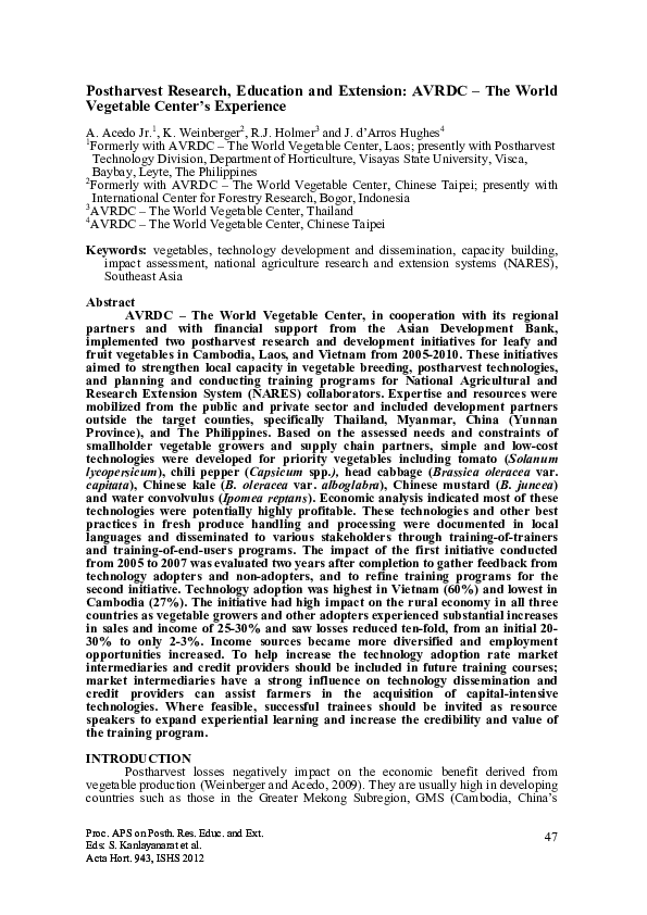 (PDF) Postharvest Research, Education and Extension: AVRDC – The World ...