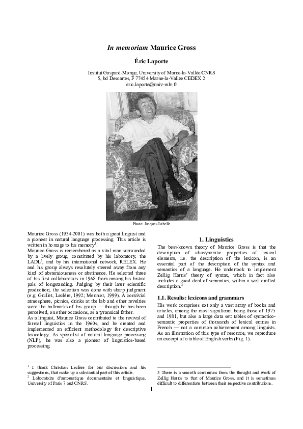 In memoriam Maurice Gross