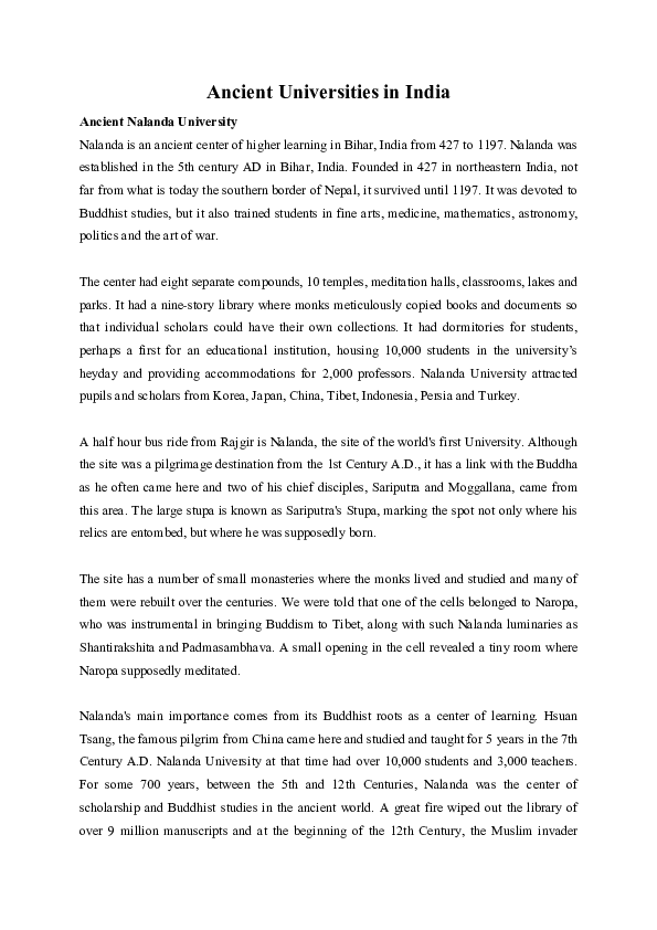 (PDF) Ancient Universities in India