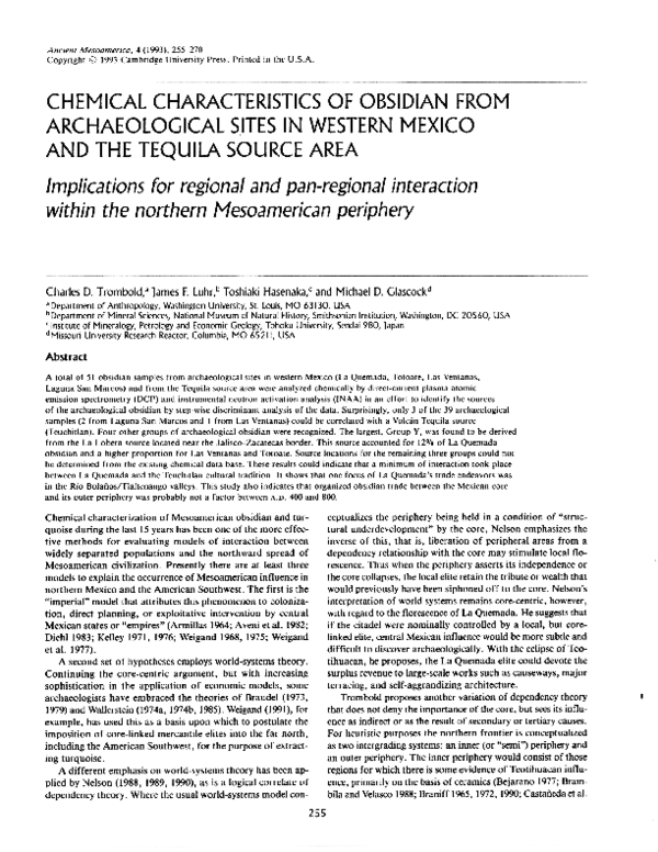 (PDF) Chemical Characteristics of Obsidian from Archaeological Sites in ...