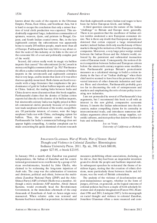 (PDF) AHR-Featured Reviews - Jonathan Glassman - War of Words, War of Stones