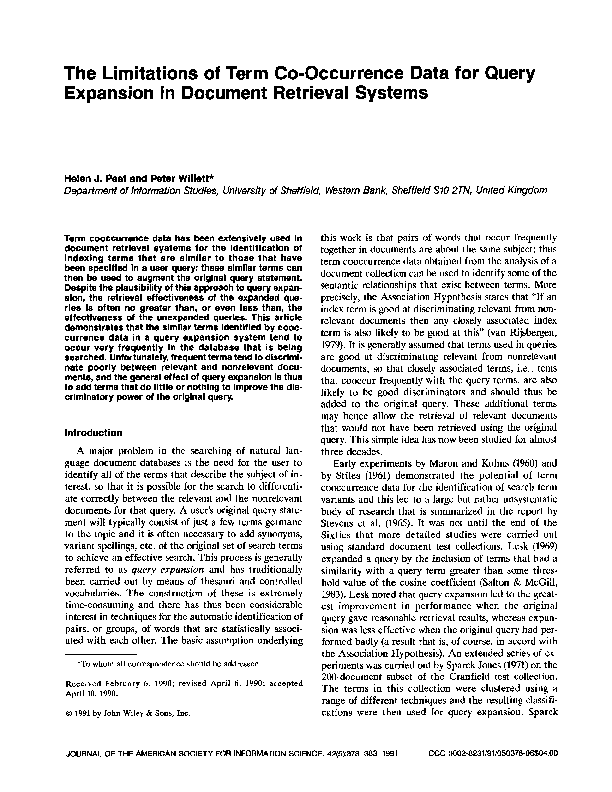 Pdf The Limitations Of Term Co Occurrence Data For Query Expansion In Document Retrieval