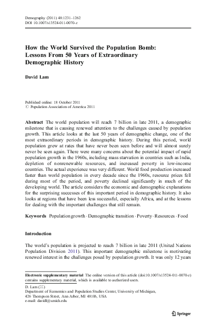 (PDF) How the World Survived the Population Bomb: Lessons From 50 Years ...