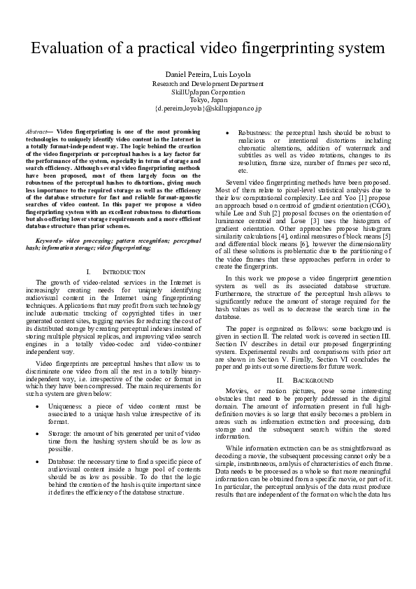 (PDF) Evaluation of a practical video fingerprinting system