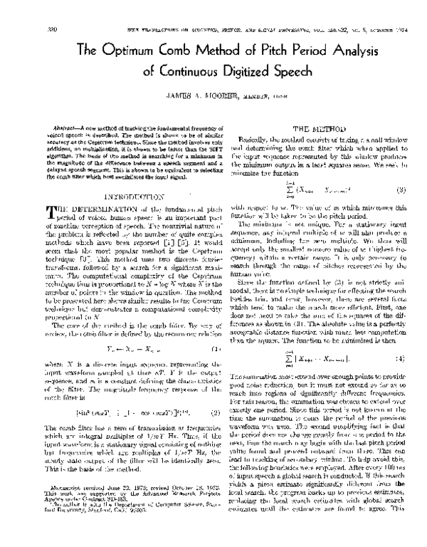 The Optimum Comb Method of Pitch Period Analysis of Continuous ...