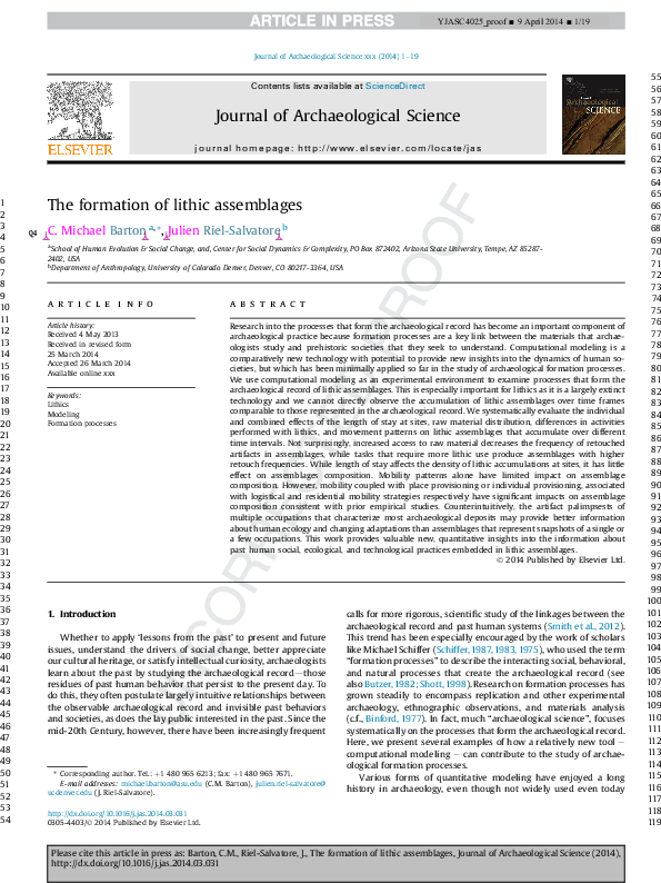(PDF) The Formation of Lithic Assemblages - Uncorrected Proofs