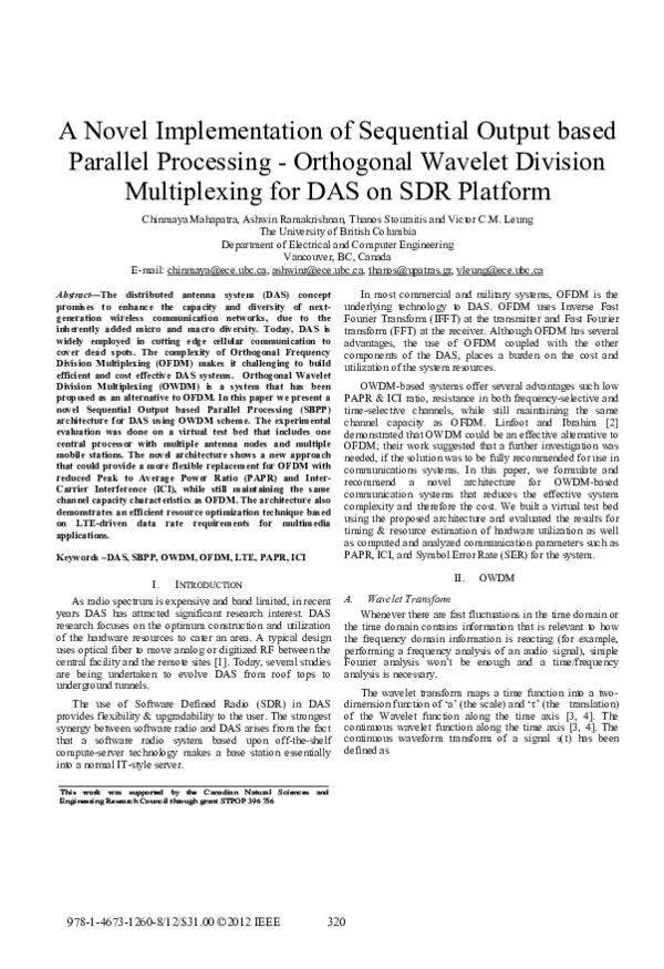 Pdf A Novel Implementation Of Sequential Output Based Parallel Processing Orthogonal Wavelet