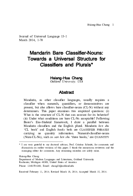 (PDF) Mandarin Bare Classifier-Nouns: Towards a Universal Structure for ...