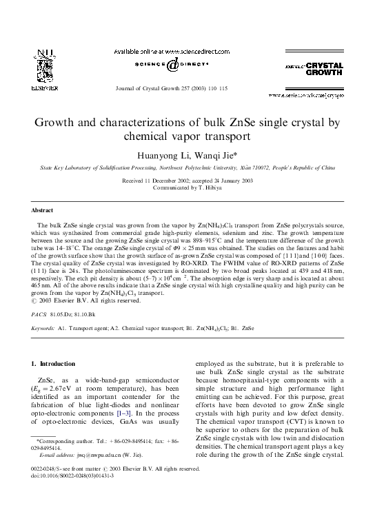 (PDF) Growth and characterizations of bulk ZnSe single crystal by ...