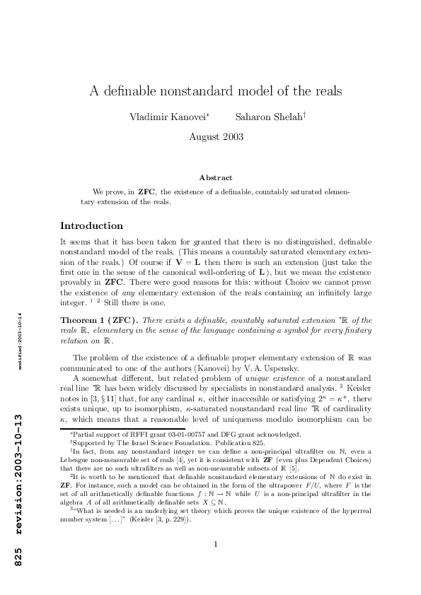 (PDF) A definable nonstandard model of the reals